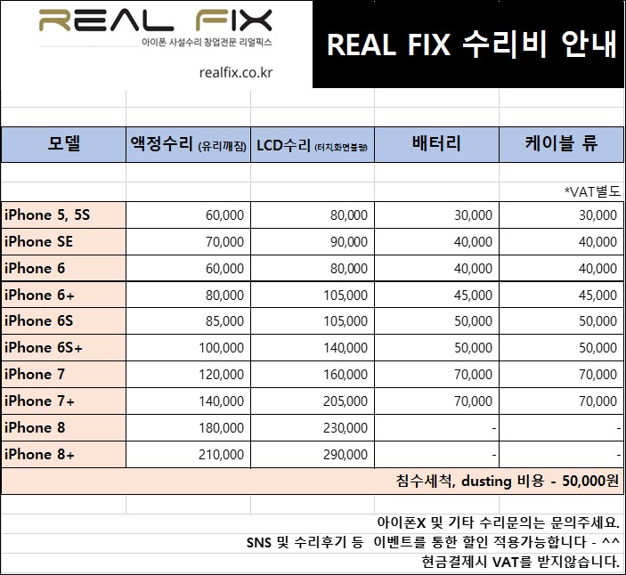 REAL FIX 수리가격표 : 네이버 블로그