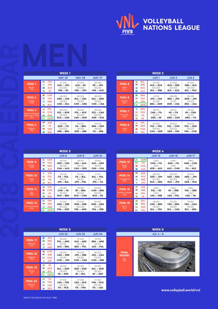 2018 VNL 남자배구 경기일정 : 네이버 블로그