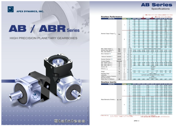 APEX 아펙스 감속기 AB042-003-S2-P2 ABR042-003-S2-P2 외 377종 판매점 오토센코리아 ABR 시리즈 ...