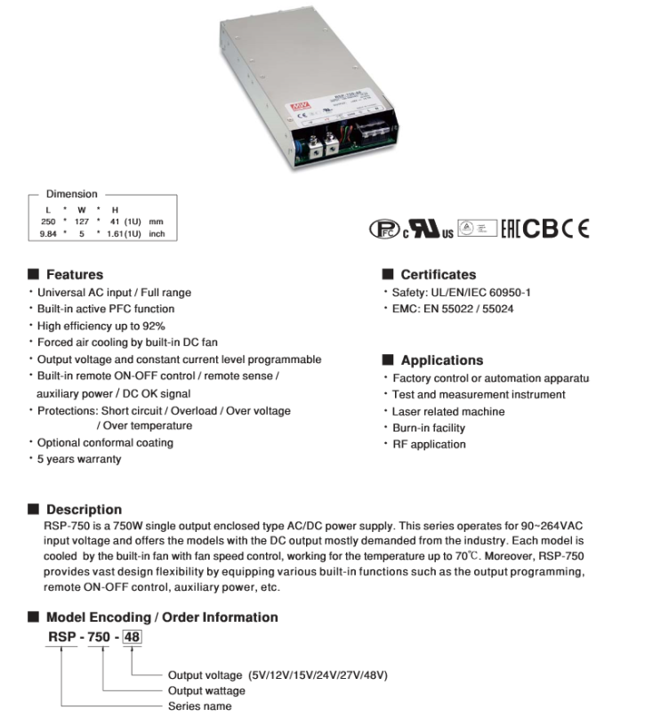 MEANWELL 민웰 SMPS 파워서플라이 RSP-750-24 RSP-1000-24판매점 RSP-1500-24 RSP-1600 ...