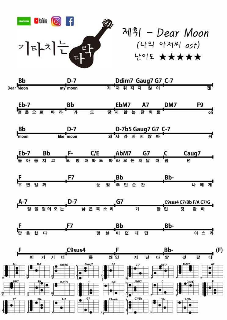 나의 아저씨 ost 제휘 Dear Moon 악보 기타 코드 영상! : 네이버 블로그