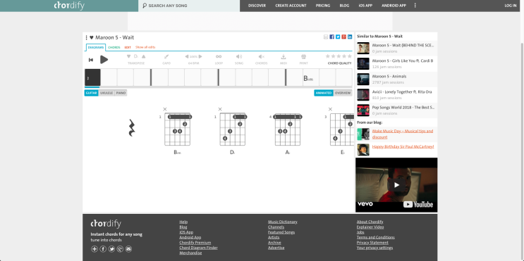 [정보] 무료 코드악보 사이트 - Chordify : 네이버 블로그