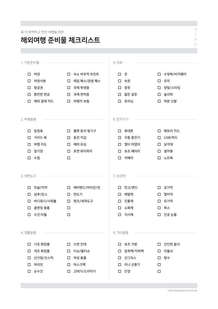 해외여행 준비물 체크리스트 / 꼭 챙겨야 하는 것들만 :) : 네이버 블로그