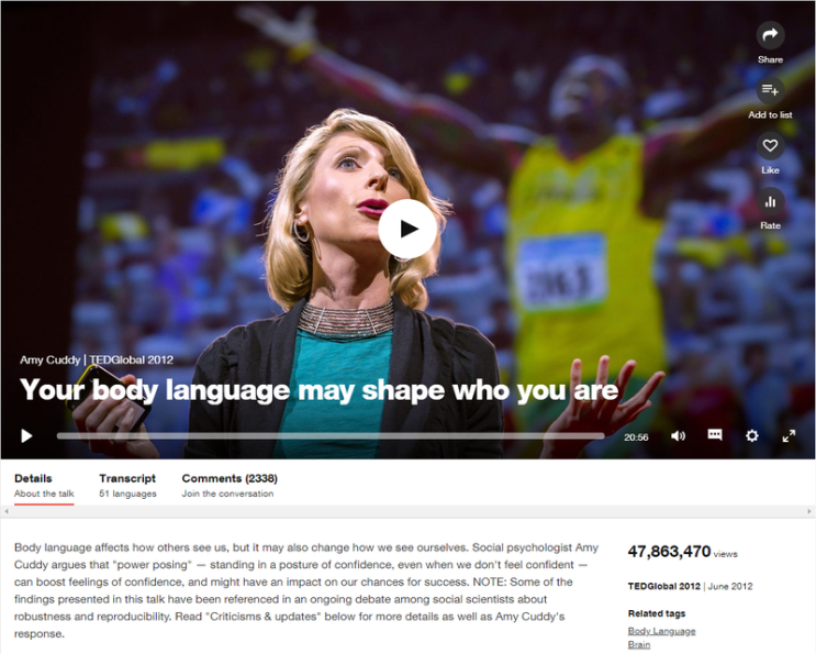 [TED TALK] Your body language may shape who you are by Amy Cuddy (2012 ...