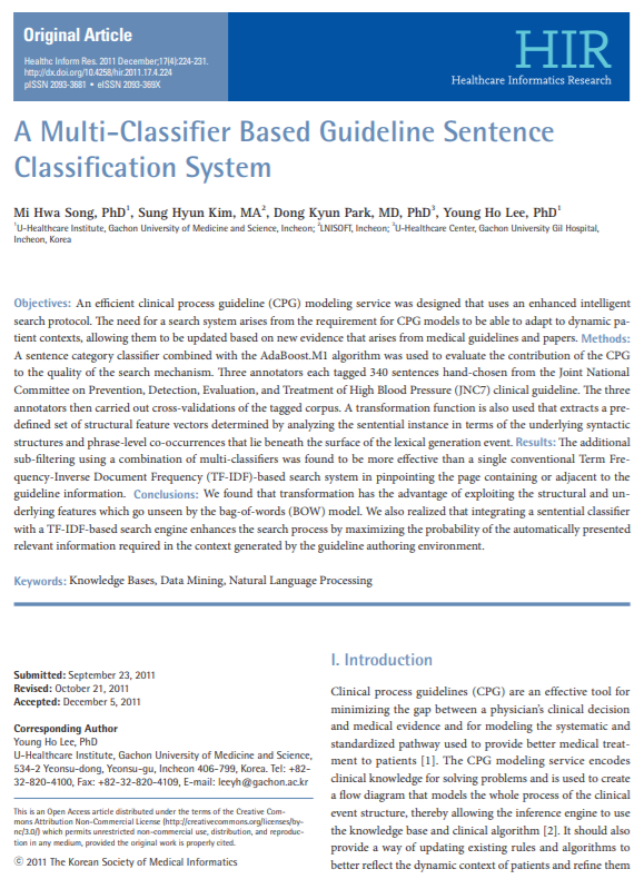 [논문 리뷰]A Multi-Classifier Based Guideline Sentence Classification ...