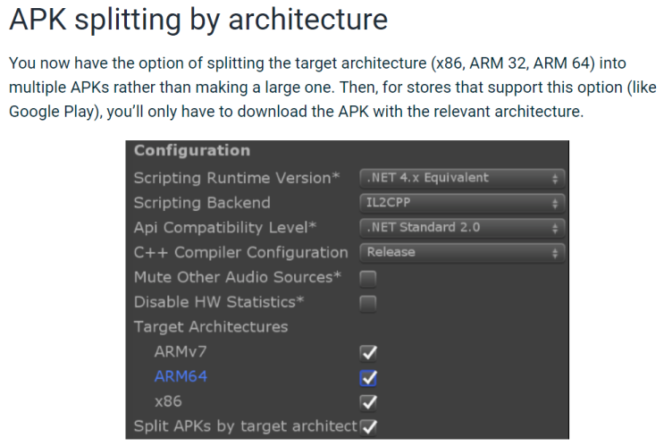 [Unity] 유니티 Split Apks by target architecture 기능 : 네이버 블로그