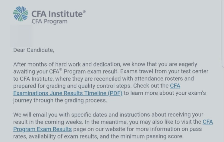 [CFA레벨3/'18.07.23] Recent E-mail about CFA Exam Result from CFA ...