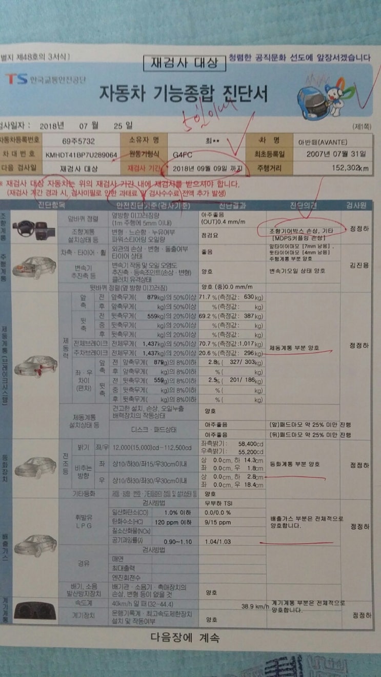 아반떼 HD + 자동차검사 불합격+MDPS 커플링 : 네이버 블로그