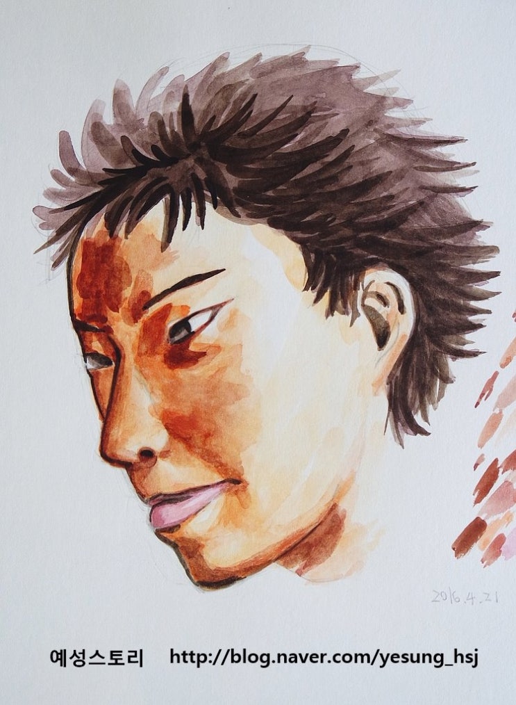 까치머리 남자 얼굴 손그림 그리기 사람 그리기 캐리커처 그리기 사람 얼굴 그리기 남자 얼굴 그리기 갈색의