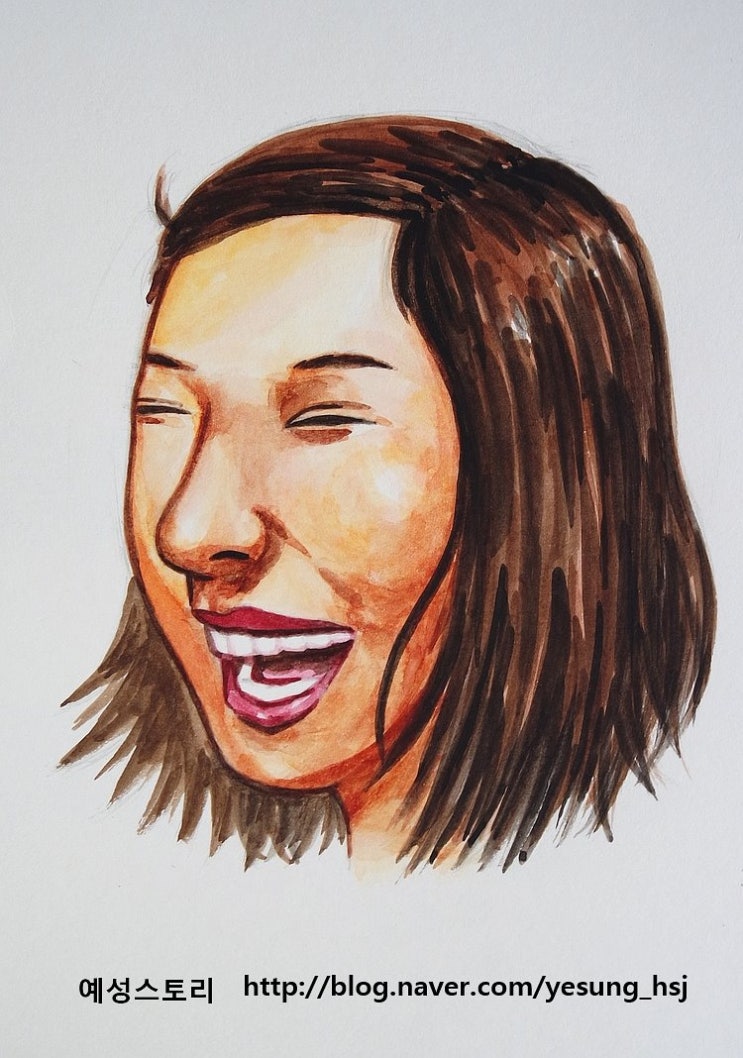 웃고 있는 단발머리 여자 얼굴 손그림 그리기 사람 그리기 여자 얼굴 그리기 단발머리 그리기 환하게 웃고 있는