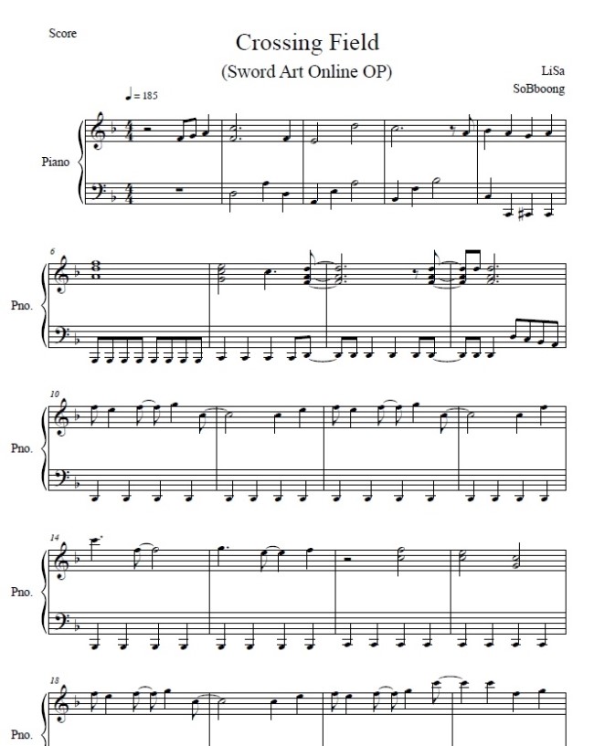 [피아노악보] Sword Art Online OP - Crossing Field : 네이버 블로그