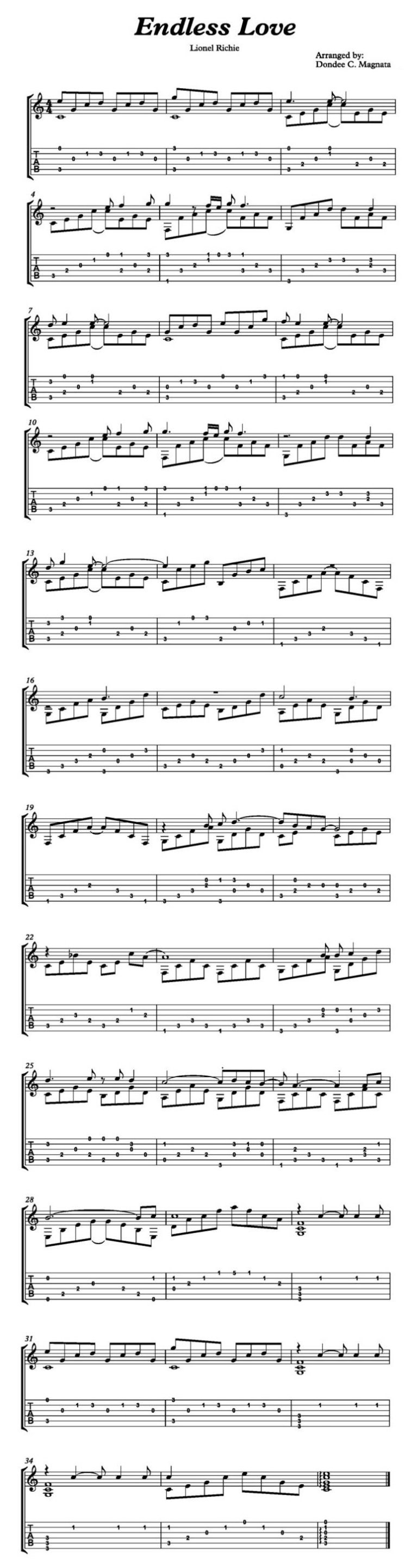 악보[G] Guitar FingerStyle - [Note] Endless Love : 네이버 블로그