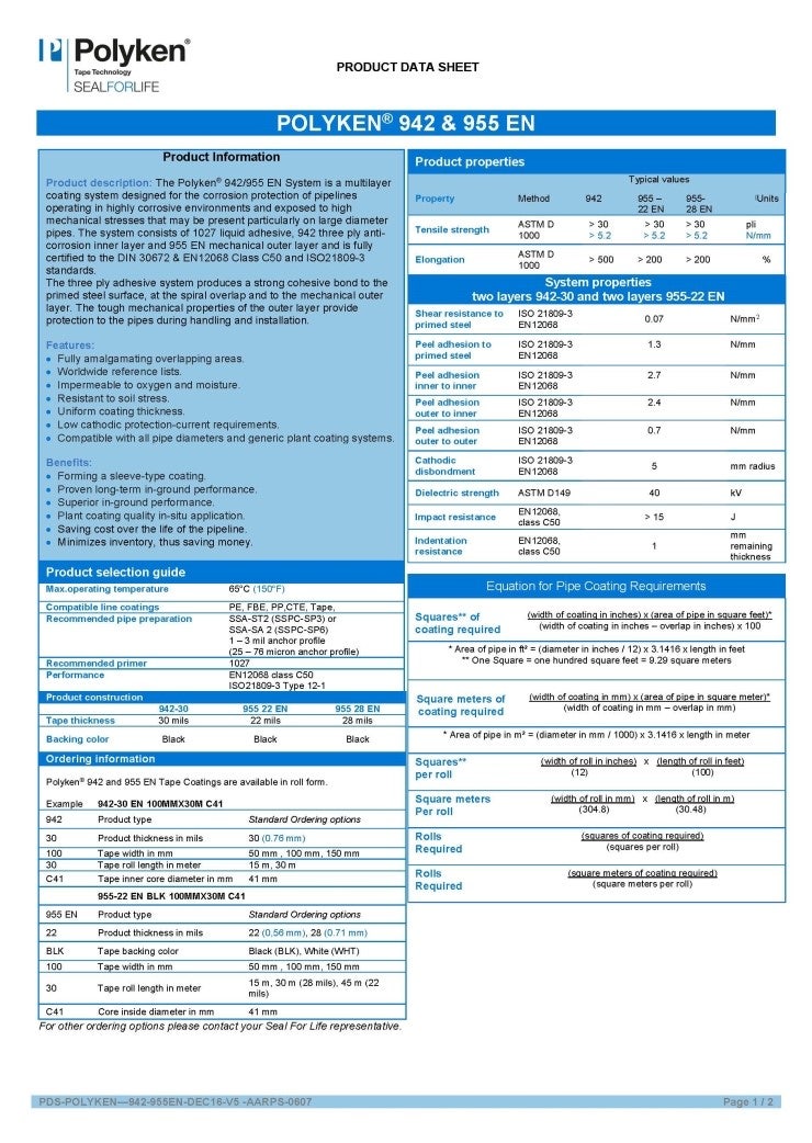 Polyken 942 & 955 EN / DIN 30672 및 EN12068 standards-3-Ply Coating ...