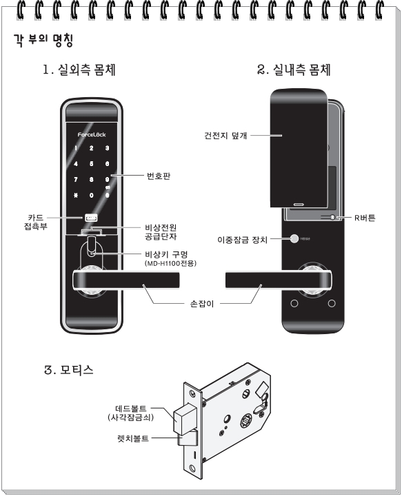 천안아산도어락열쇠 도어락사용설명서 메타네트웍스 포스락 Md H1000 Md H1100 비밀번호 비번 카드 자동잠금 수동잠금 이중