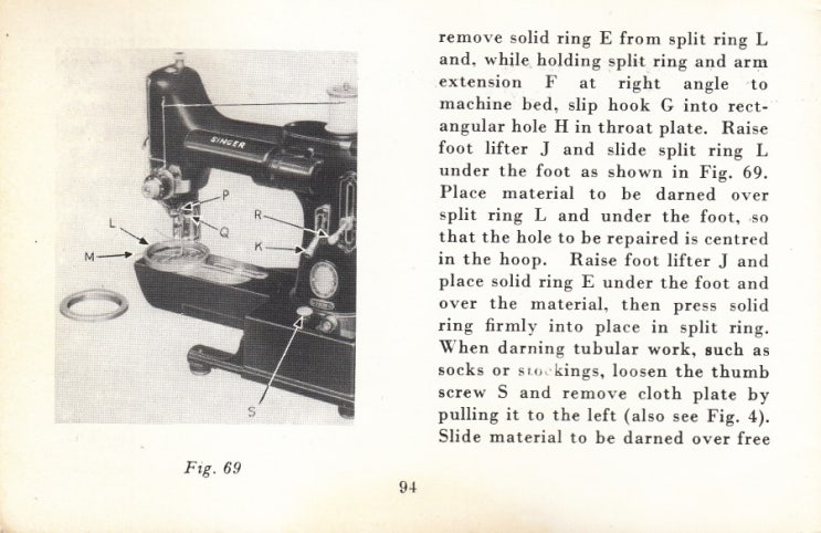 singer 222 k 설명서 94 p. darning : 네이버 블로그