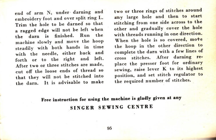 singer 222 k 설명서 95 p. darning : 네이버 블로그