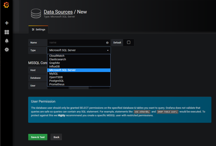 Grafana v5.1 부터 Microsoft SQL Server를 Data Source에서 지원 함 : 네이버 블로그