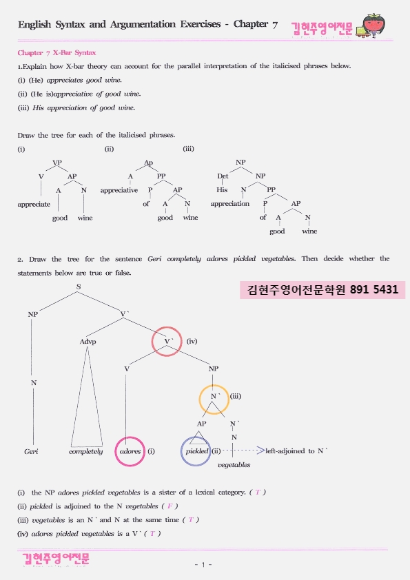 English Syntax & Argumentation Chapter 7 - Exercise 전체 : 네이버 블로그