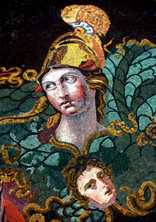 팔라스 아테나와 아에기스가 그려져 있는 로톤다 모자이크, 그리스 십자가의 방(Sala a Croce Greca), 피오 ...