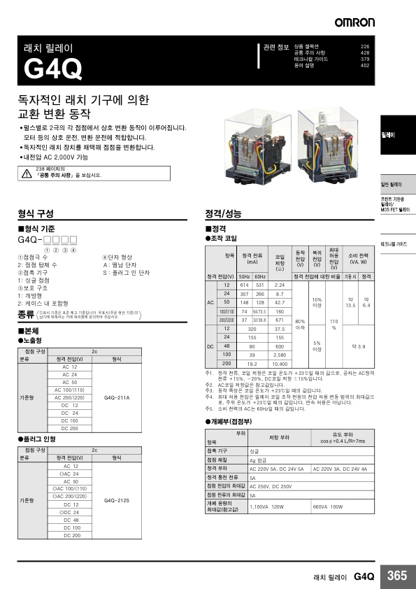 OMRON 래치릴레이 G4Q 판매점 오토센코리아 G4Q-211A G4Q-212S 판매점 : 네이버 블로그