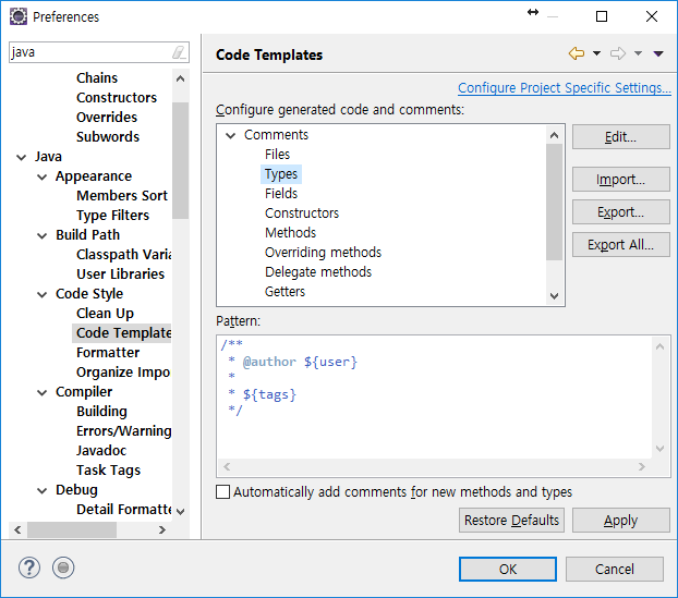 Eclipse Code template 적용하기 : 네이버 블로그