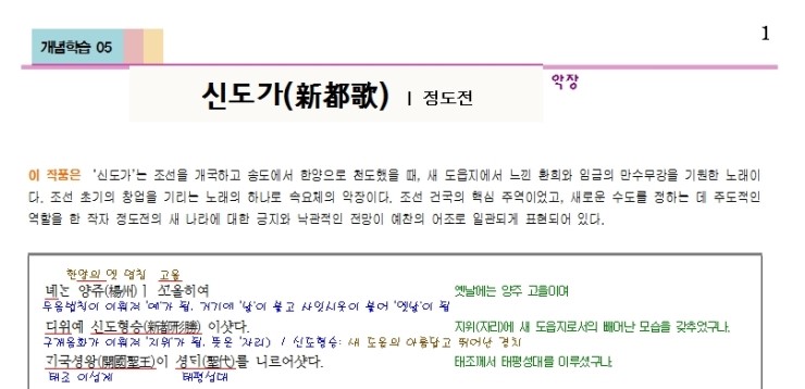 의정부 국어학원 정도전 신도가 해설 2019학년도 수능특강 개념05 해설 완두콩 김두환 네이버 블로그
