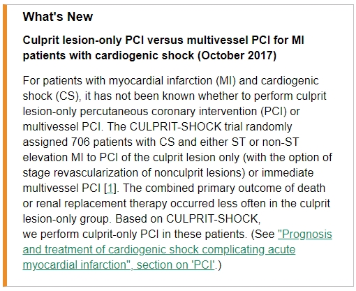 MI와 cardiogenic shock 환자에서 culprit lesion-only PCI 또는 multivessel PCI ...