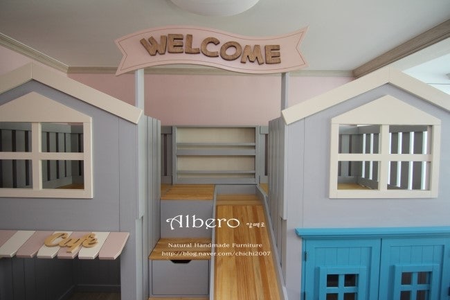 알베로 벙커침대 플레이하우스 카페형 침대 원목 이층침대 벙커침대 제작 Albero Bunkerbed B 621