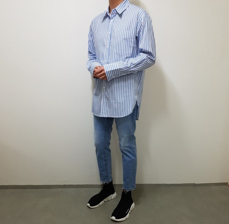 남자 스트라이프오버핏셔츠 코디연청바지발렌시아가 스피드러너 유뱅의 데일리룩 블로그 네이버 블로그