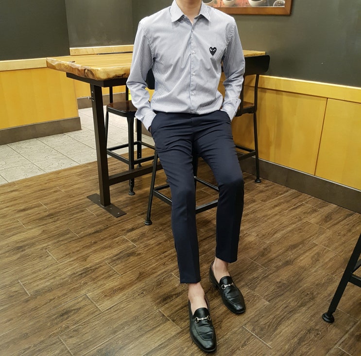 꼼데가르송 스트라이프셔츠슬랙스남자 로퍼 코디 유뱅의 데일리룩 블로그 네이버 블로그