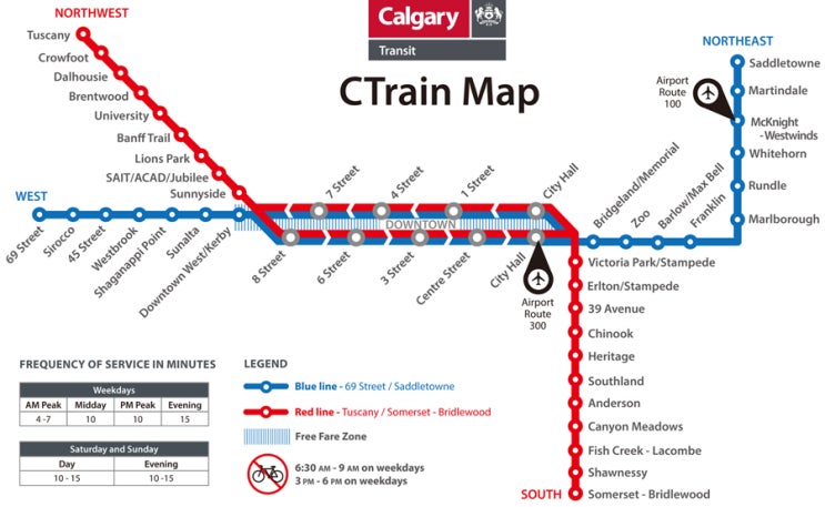 캐나다 여행 준비 : 캘거리 교통 정보, 캘거리 트랜짓(Calgary Transit ; 캘거리 교통 서비스)의 정보 ...