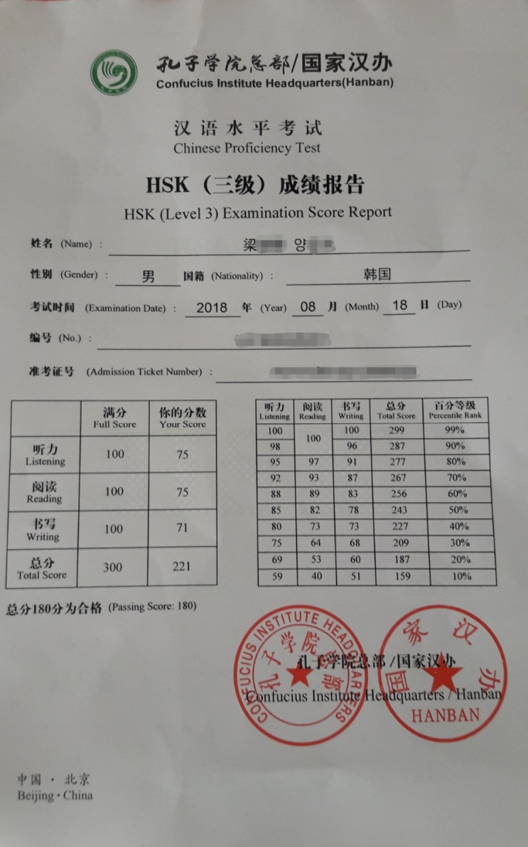 新HSK 3级 资格证书 "양**"님 : 네이버 블로그