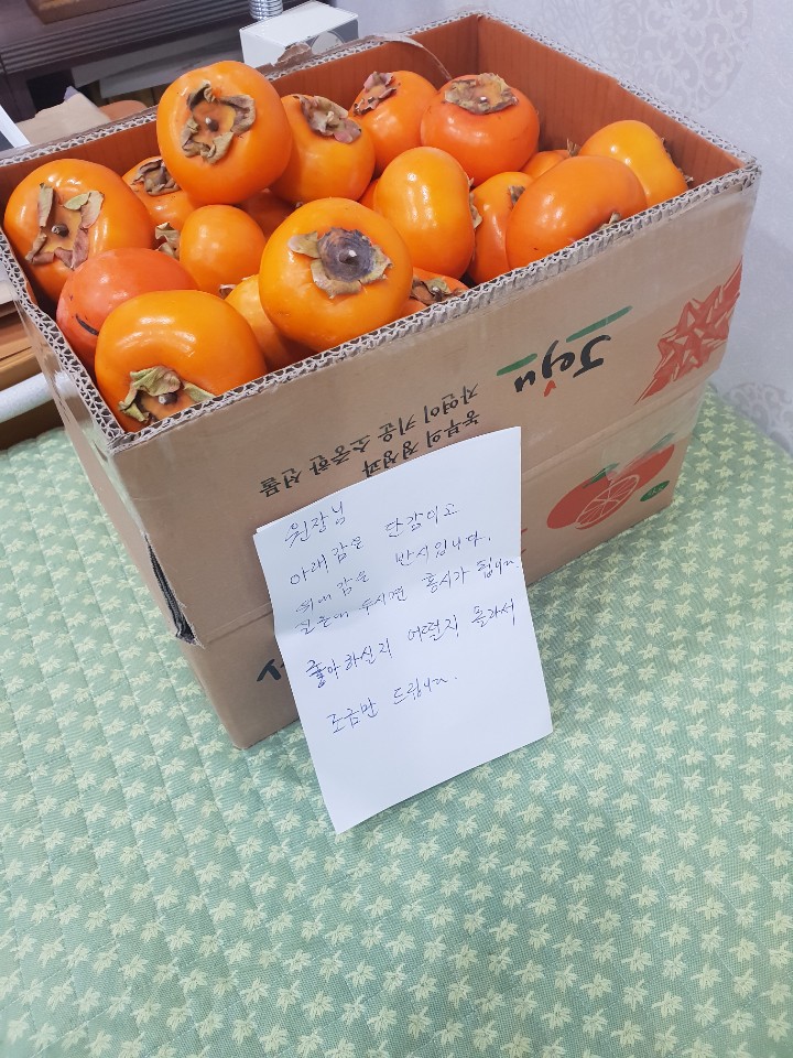 직접 써주신 메모와 함께 단감 반시 홍시 감 1박스챙겨주셔서 너무 감사합니다~ 감도 풍년이고 마음도 풍년이네요~~ 초심