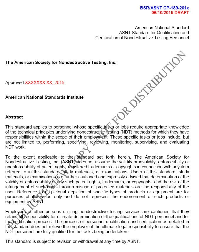ASNT Standard for Qualification and Certification of Nondestructive ...