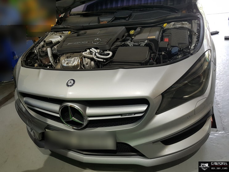 벤츠 CLA45 AMG 아미트릭스 다운파이프 튜닝 / ECU맵핑 / 모튤 300V 합성 엔진오일 교환 / 데후오일 교환 / 부산 ...