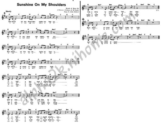 Sunshine on My Shoulder 가사코드악보 : 네이버 블로그