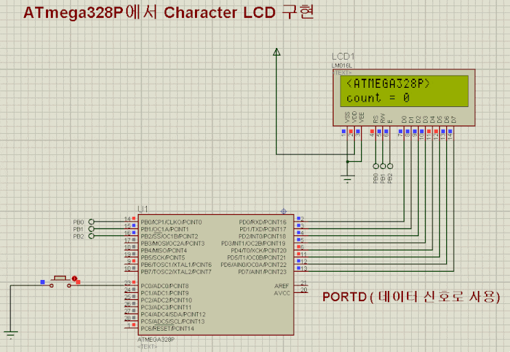 [과제] ATmega328p로 LCD 켜고 버튼으로 count 값 변화시키기 : 네이버 블로그