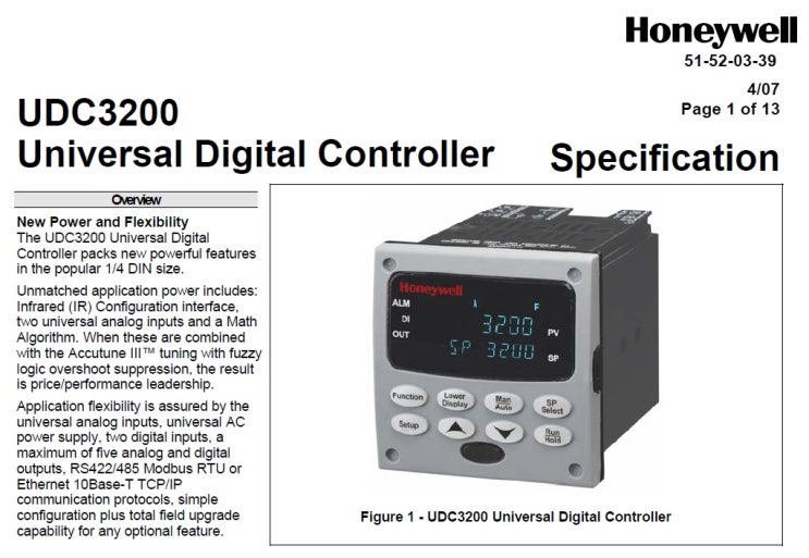[HONEYWELL] 하니웰, 디지털 지시 조절계_Universal Digital Controller, UDC3200 : 네이버 블로그