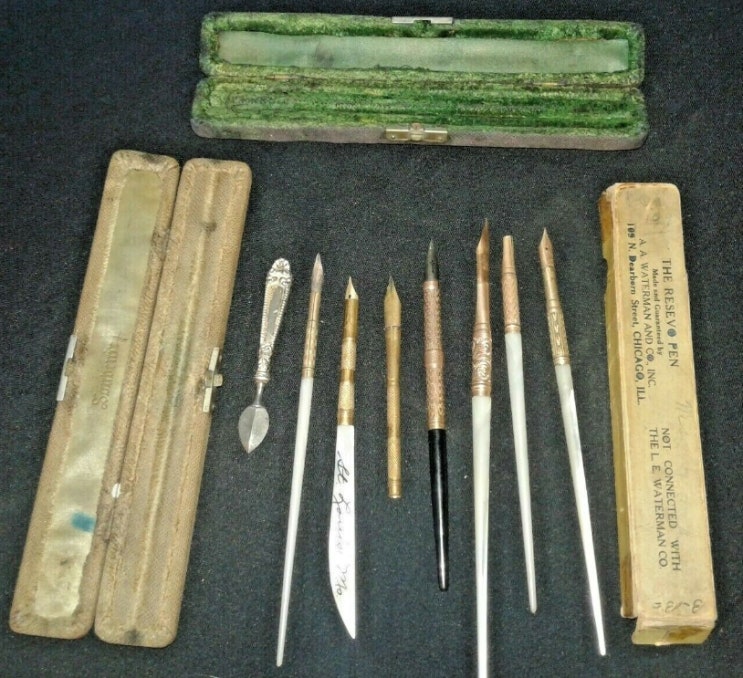 MISC GROUP OF FOUNTAIN PENS/DIP PENS WITH PEARL HANDLES & STERLING ...