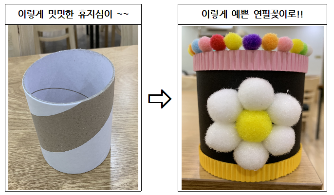 인지기능프로그램 휴지심 연필꽂이 비타민재활주간보호센터 광주 북구 노인주간보호센터 슬링 파킨슨 뇌졸중 치매