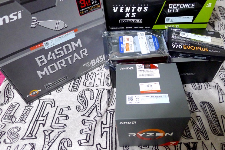 AMD 라이젠 2700X + GTX1660Ti + MSI B450M박격포 + 삼성 NVMe M.2 250GB 데스크탑 조립 및 ...