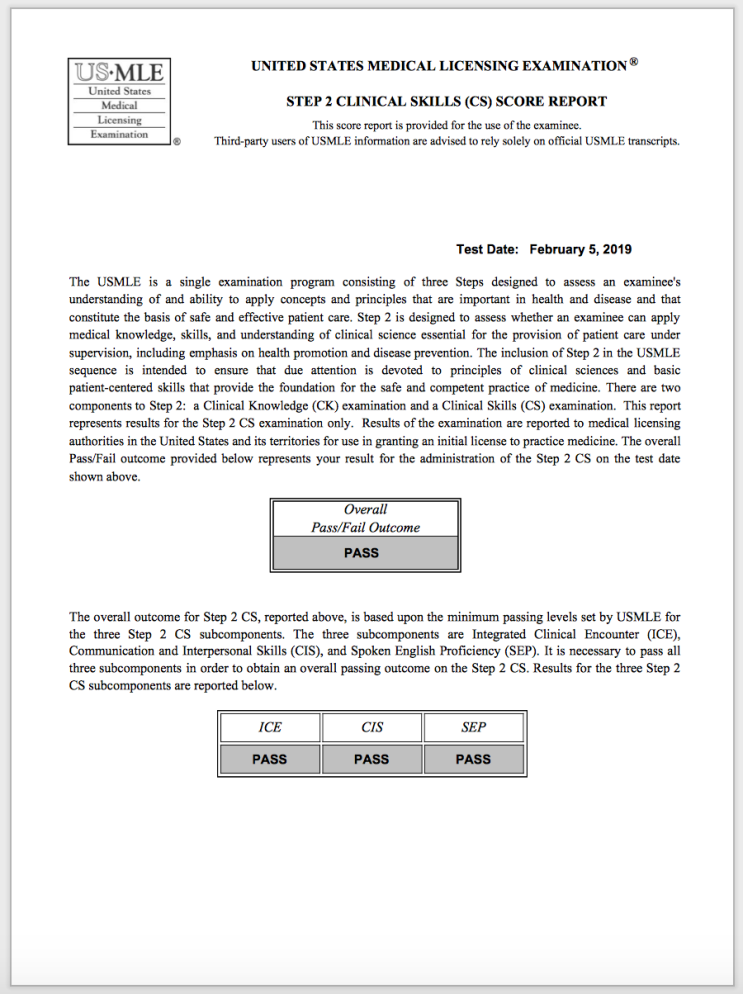 USMLE Step 2 CS : Score report ! : 네이버 블로그