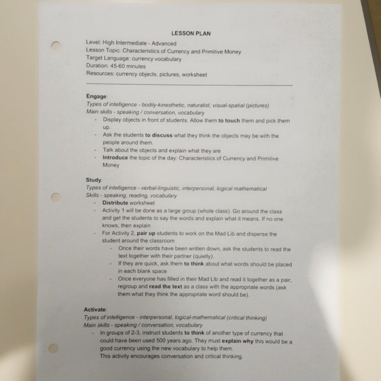 [영어수업자료]ESA Lesson plans 샘플 : 네이버 블로그