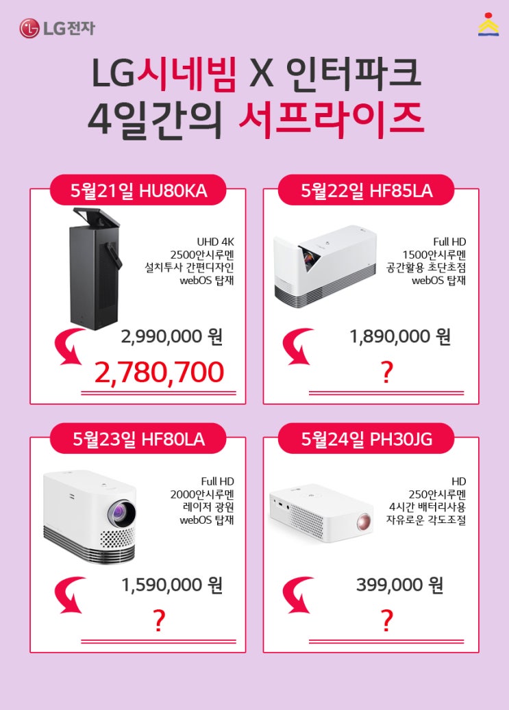 [LG시네빔X인터파크] LG 시네빔 빔프로젝터 인기모델 4일간의 서프라이즈 초 특가! HU80KA,HF85LA,HF80LA,PH30JG : 네이버 블로그