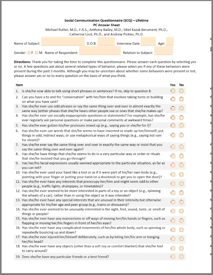 사회적 의사소통 설문지 일생(SCQ) 영어판 : 네이버 블로그
