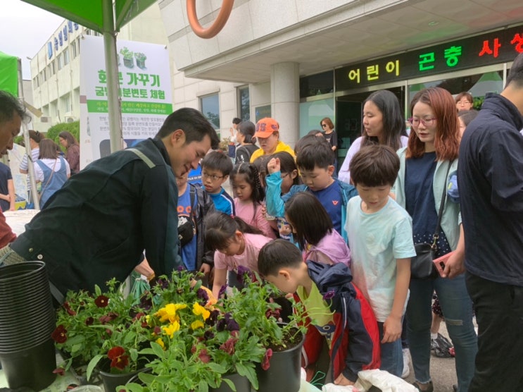 굼프로 경기도농업기술원 곤충페스티벌 참가” 줄서서 참여하는 굼벵이 분변토로 화분가꾸기 장수풍뎅이 만지기 그 두번째 이야기