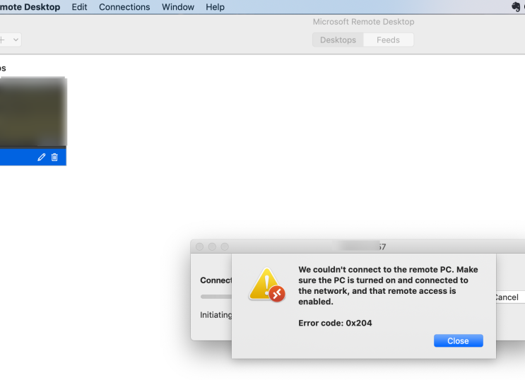 Mac remote connect to Windows10 fail 0x204 : 네이버 블로그