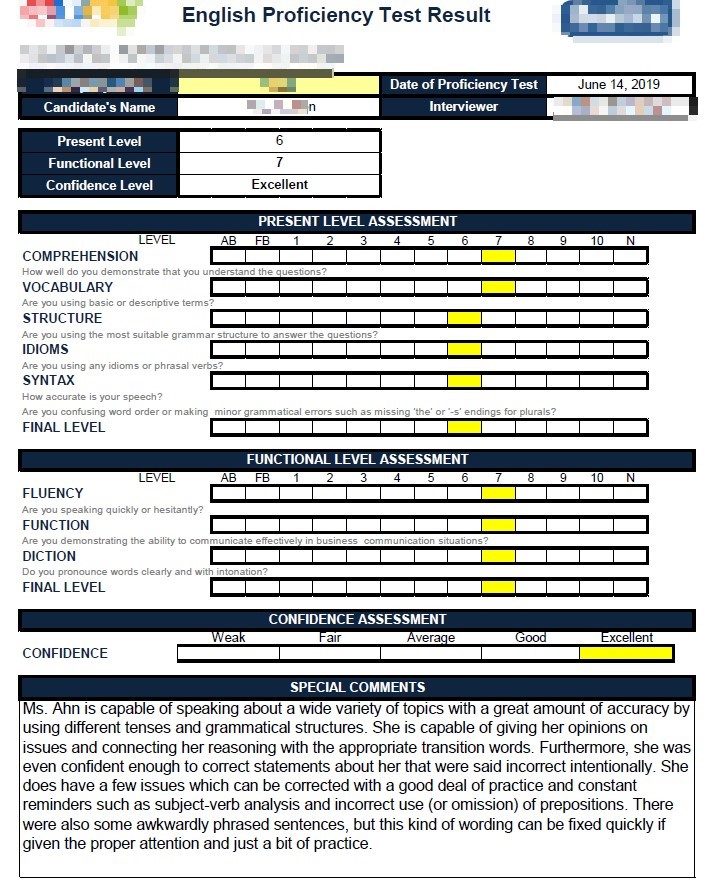 [영어] 영어 레벨 테스트 , English Proficiency Test Result. : 네이버 블로그
