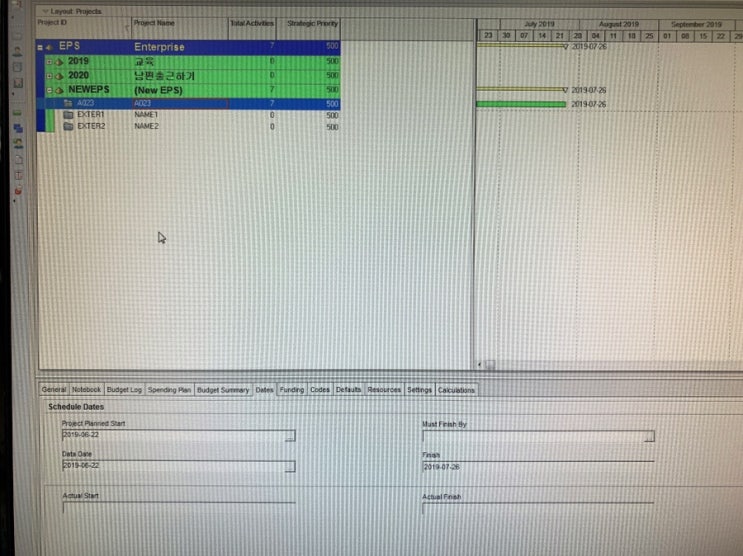 [공정관리 Primavera] Schedule(F9)이 안되요. (Data Date cannot be earlier than ...