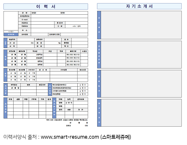 무료이력서양식 다운로드 파일 받아가세요 한글표준 이력서 자기소개서양식 Hwp 네이버 블로그